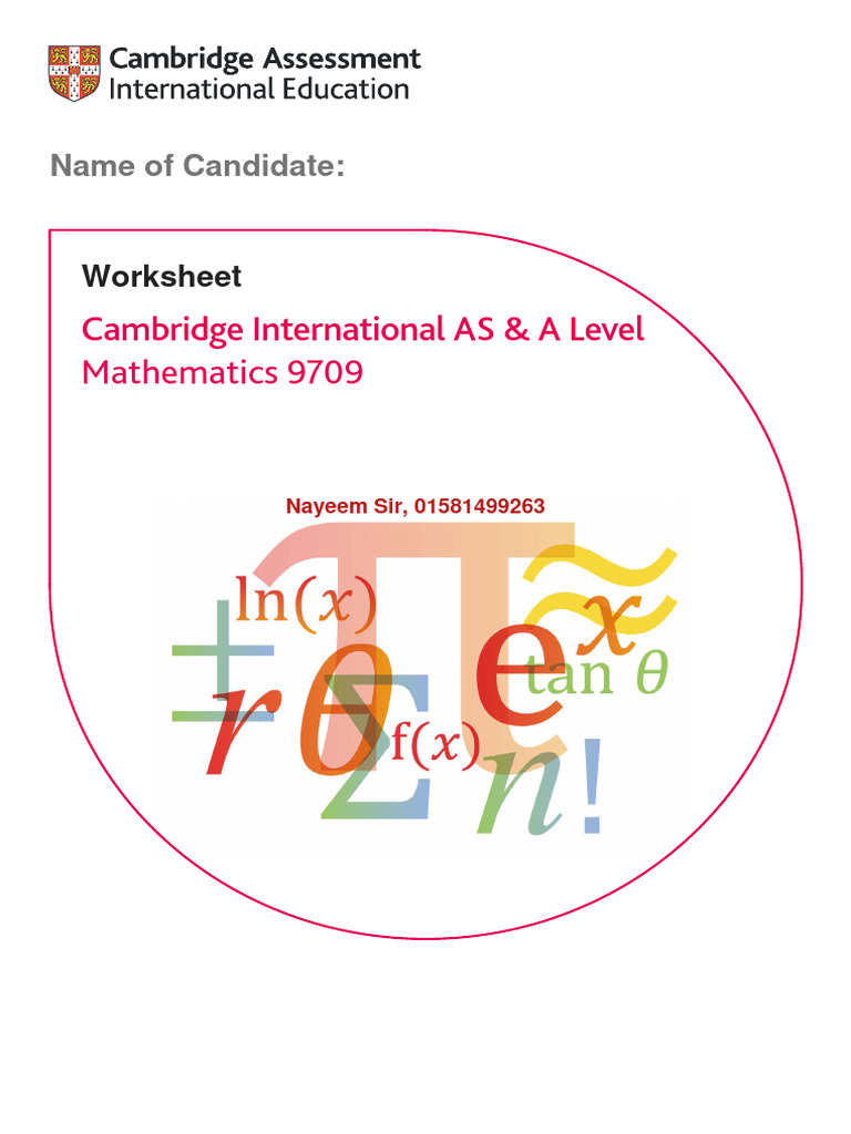 A2 Level Pure Mathematics Worksheet (Modulus Functions) | PDF | Mathematical Concepts | Mathematics