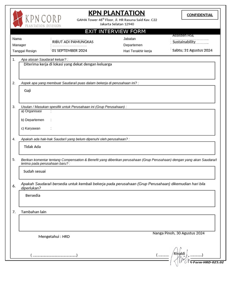 Form Exit Interview | PDF