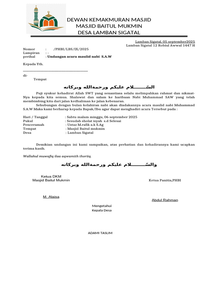 Undangan Phbi Maulid Nabi 2025 | PDF