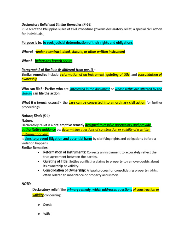 Declaratory Relief Rule 63 Cases | PDF | Legal Remedy | Injunction