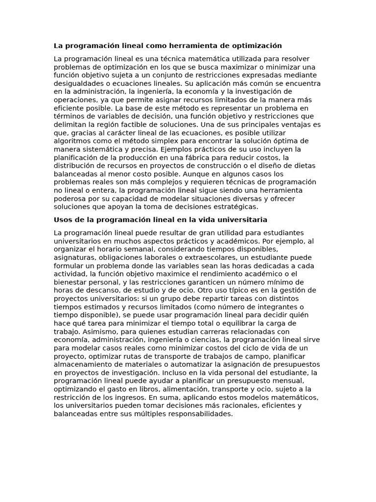 Programación Lineal: Optimización Universitaria | PDF | Programación ...