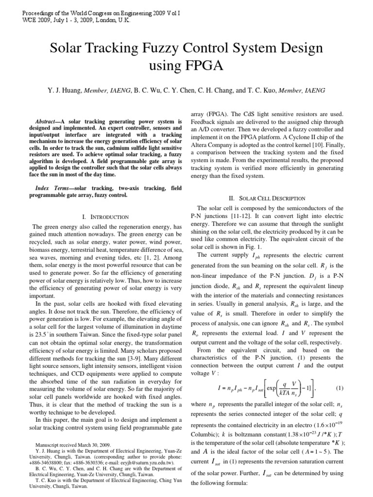 Solar Tracking Fuzzy Control System Design Using Fpga Pdf Field