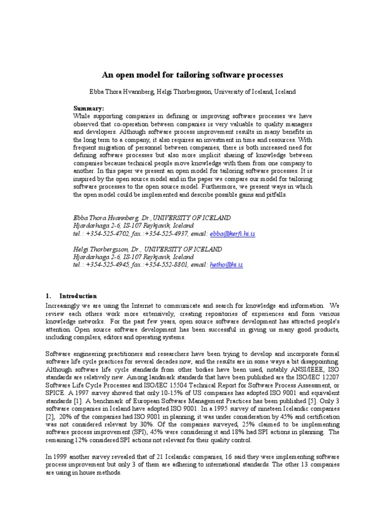 An Open Model For Tailoring Software Processes: Summary | PDF ...