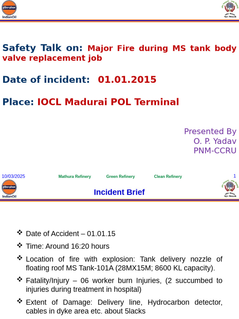 Safety Talk On 21.08.2025 | PDF | Oil Refinery | Pump