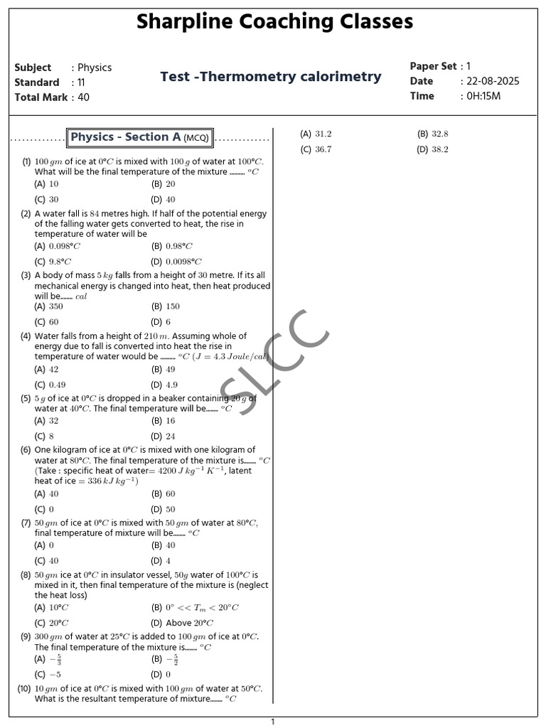 Test - Thermometry Calorimetry 902837 1 1755835110 | PDF | Heat ...