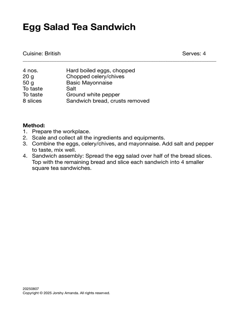 British Egg Salad Tea Sandwich Recipe | PDF