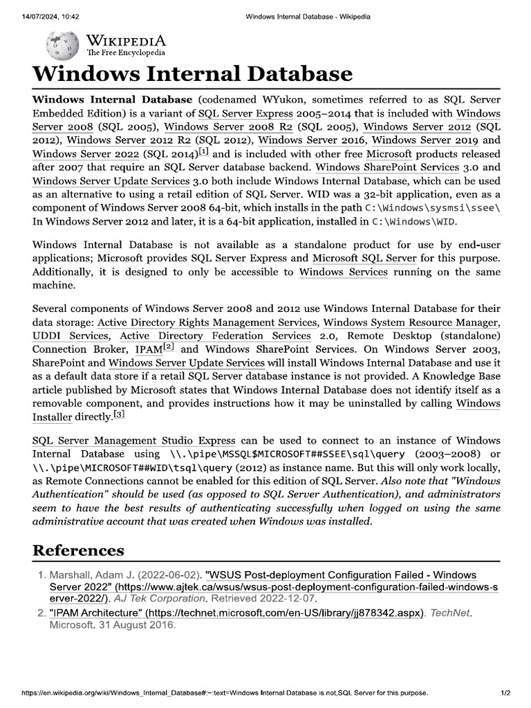 Windows Internal DB | PDF