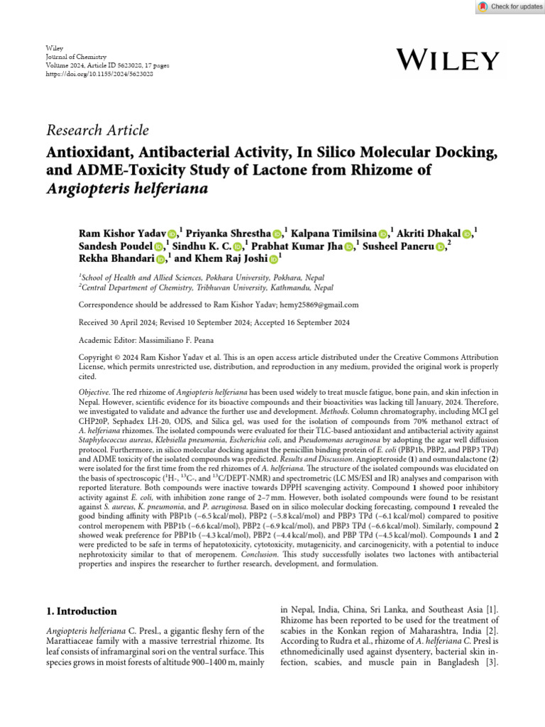 Antioxidant and Antibacterial Study of Angiopteris Helferiana Lactones ...