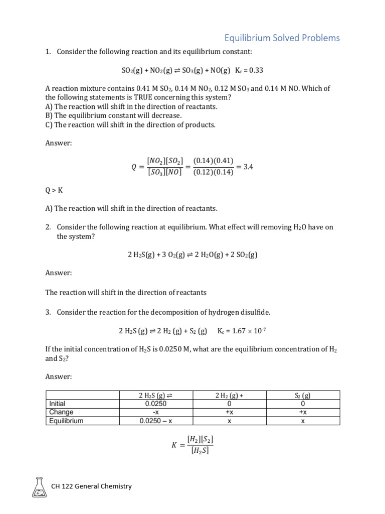 CH 122 Equilibrium Solved Problems | PDF