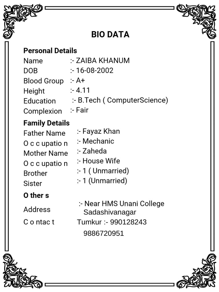 Personal Bio Data of Fayaz Khan | PDF