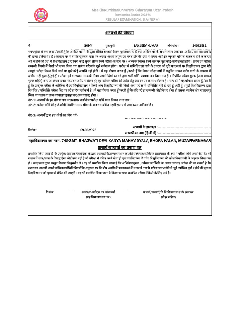 Declaration Form Sony | PDF