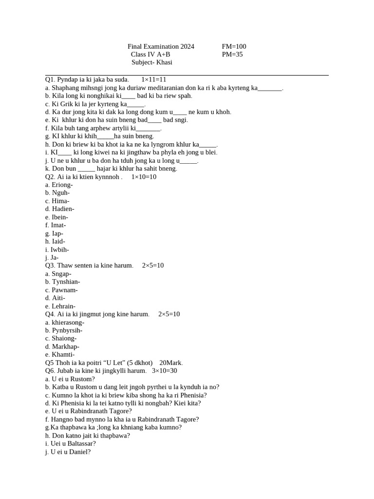Final Examination 2024 Class4 | PDF