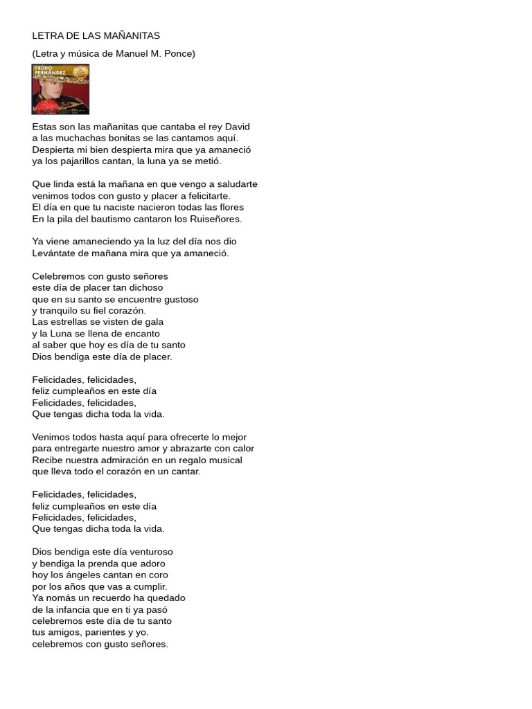 Letra De Las Mañanitas Pdf