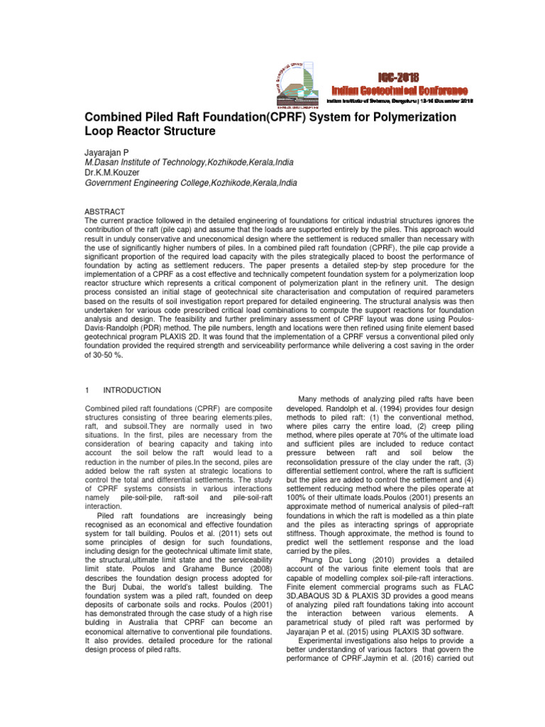 Combined Piled Raft Foundation CPRF Syst | PDF | Deformation ...