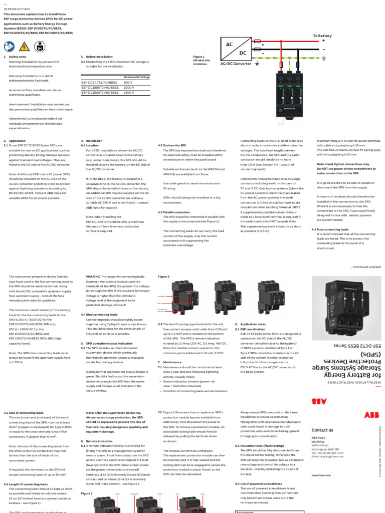 Install Furse ESP SPDs for BESS | PDF | Fuse (Electrical) | Direct Current