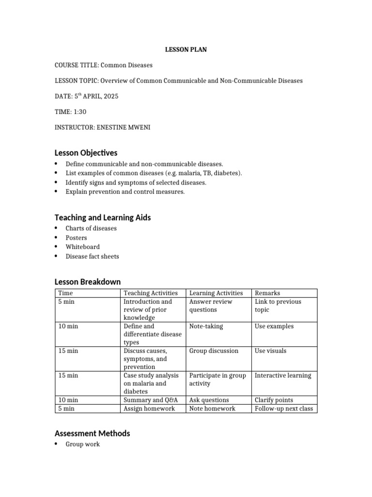 Overview of Common Diseases Lesson Plan | PDF