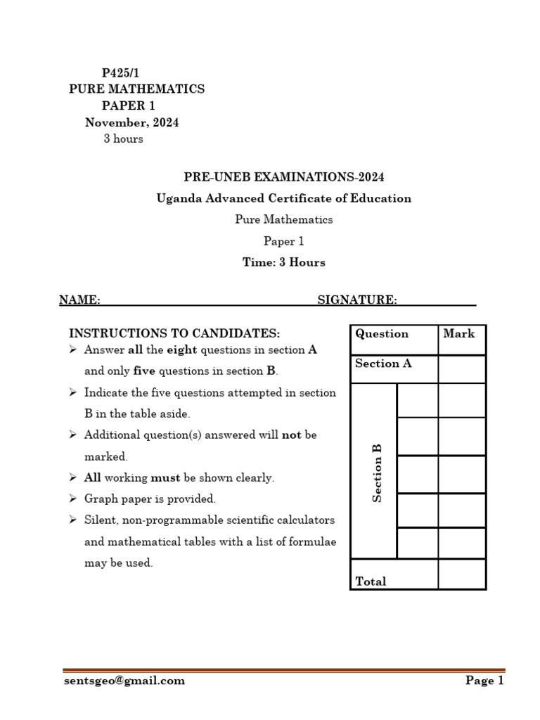 PRE-UNEB EXAMINATIONS-2024 Uganda Advanced Certificate of Education ...