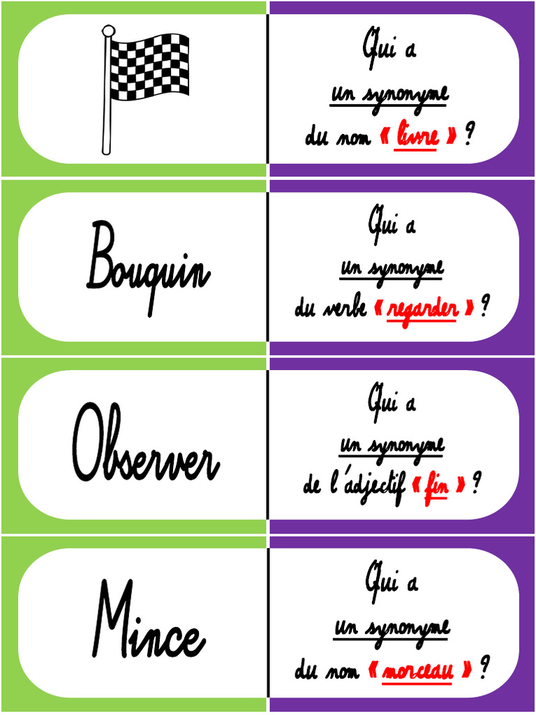 Synonymes à travers un jeu de dominos | PDF