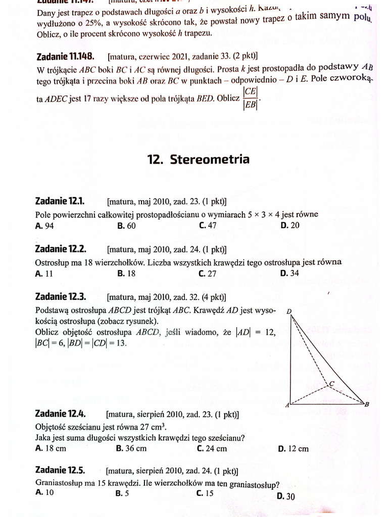 Stereometria - Zadania | PDF