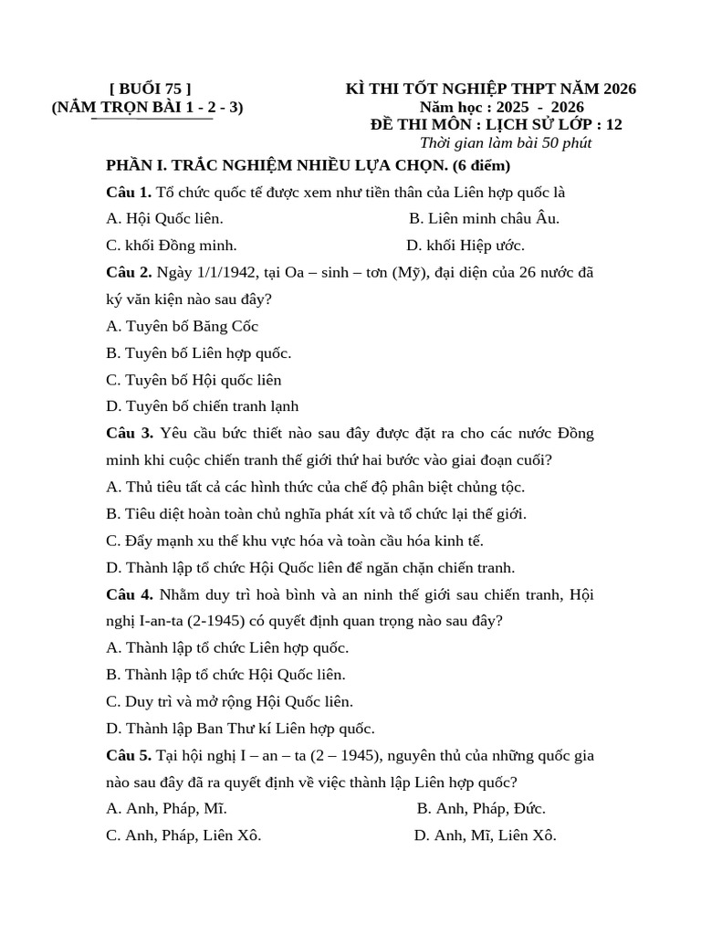 ĐỀ LIVE 75 (KHÓA 2K8) | PDF