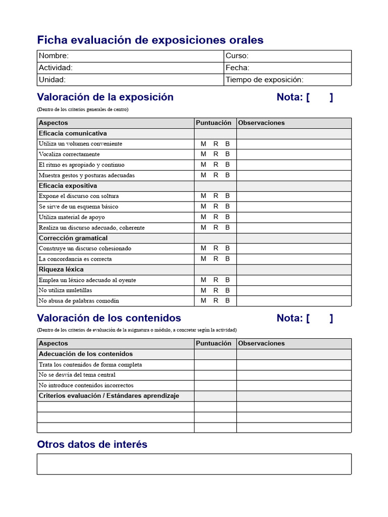 Ficha Evaluación de Exposiciones Orales | PDF