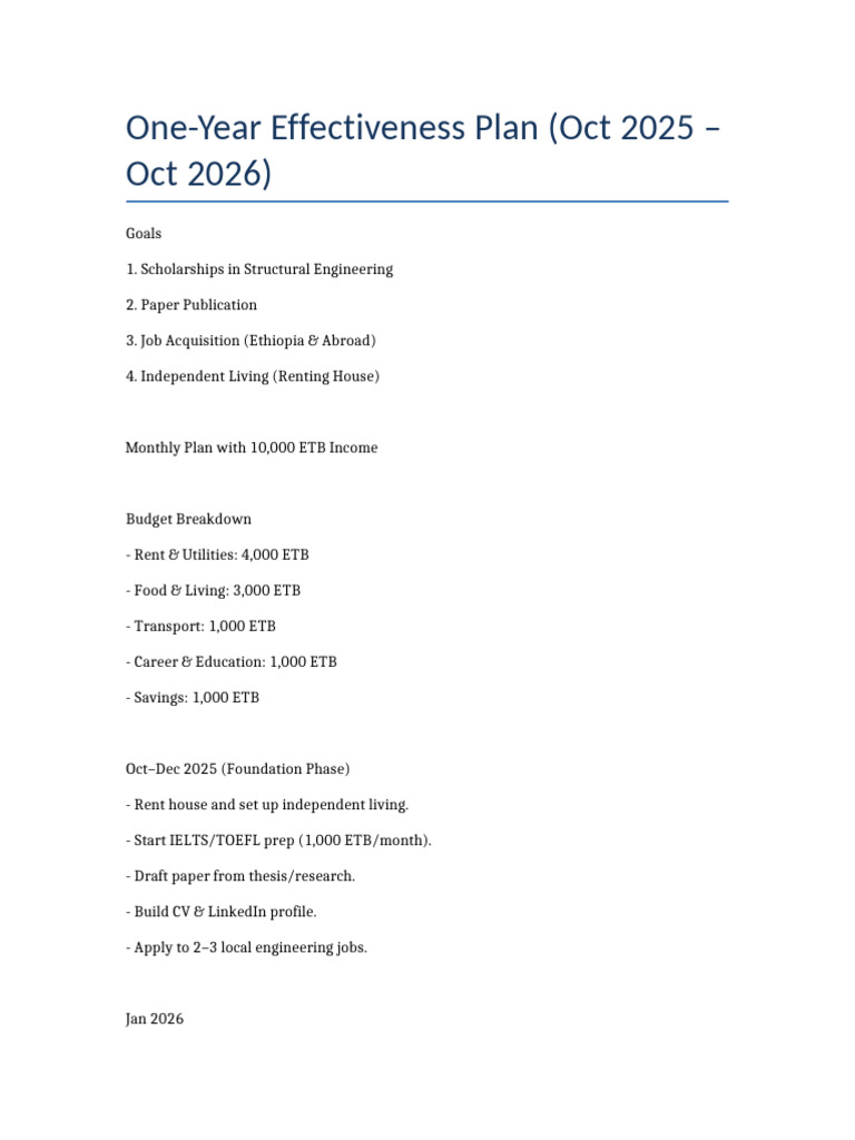 One-Year Career and Scholarship Plan | PDF