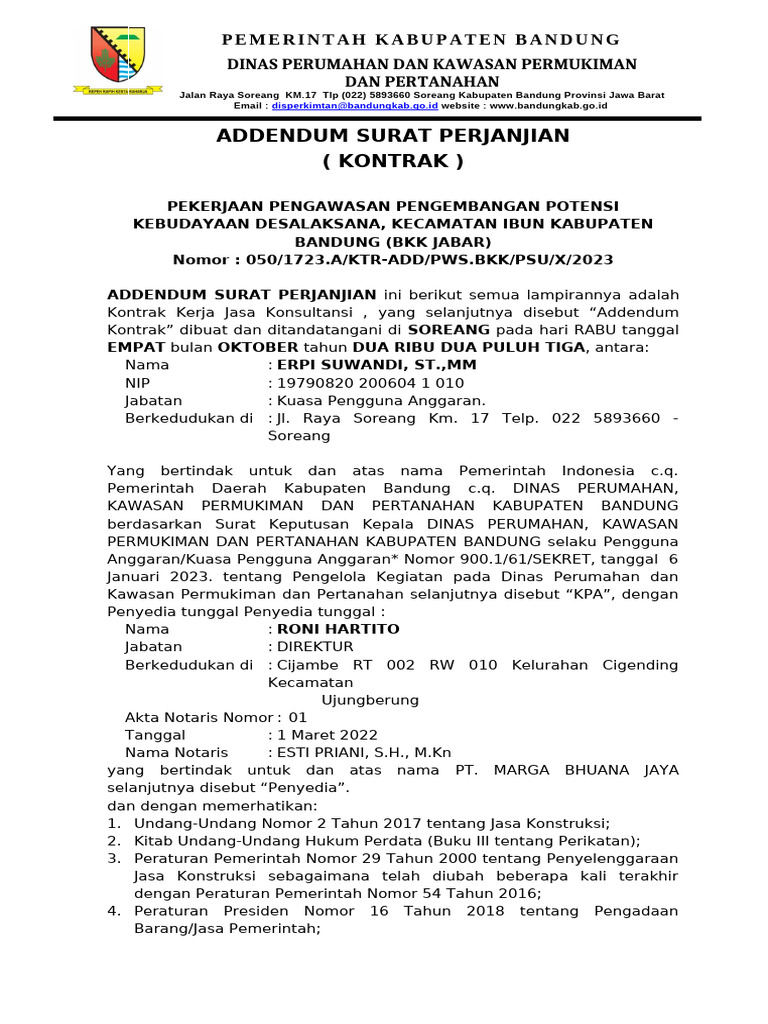Surat Perjanjian Addendum - Ibun | PDF