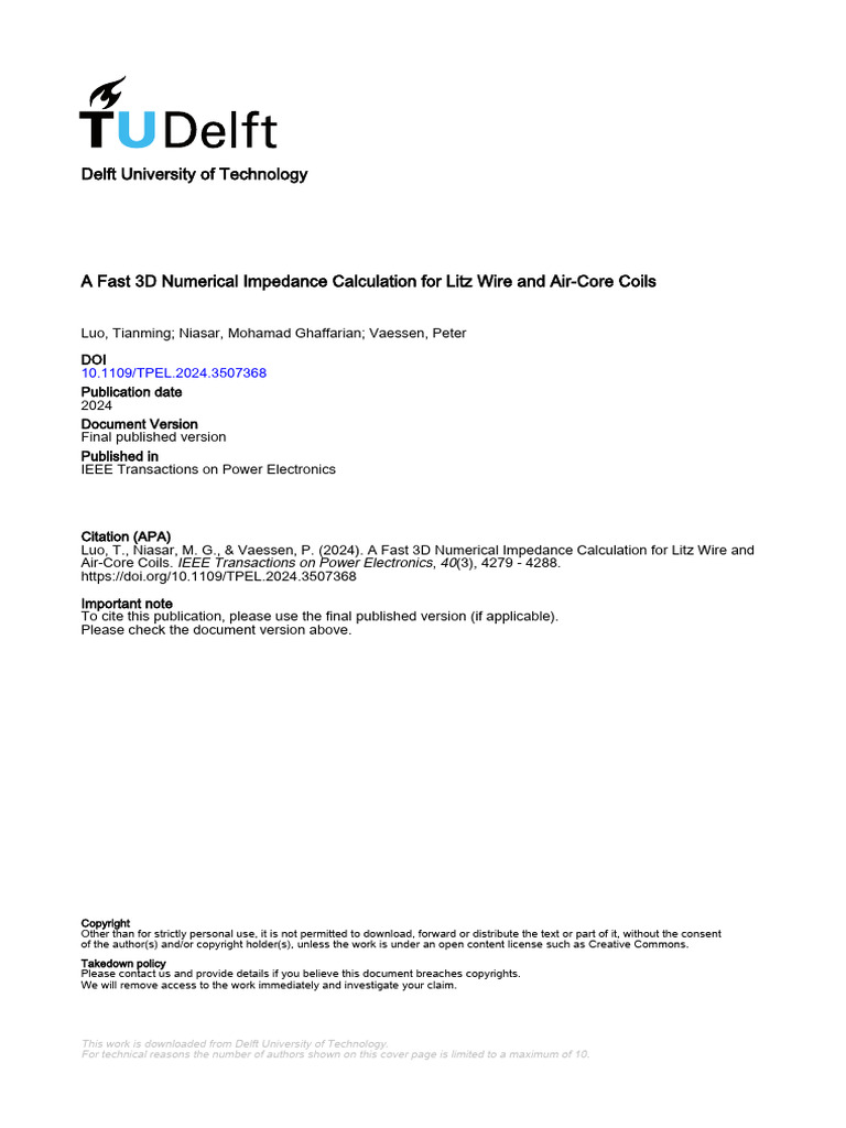 Fast 3D Impedance for Litz Wire Coils | PDF | Inductor | Electrical ...