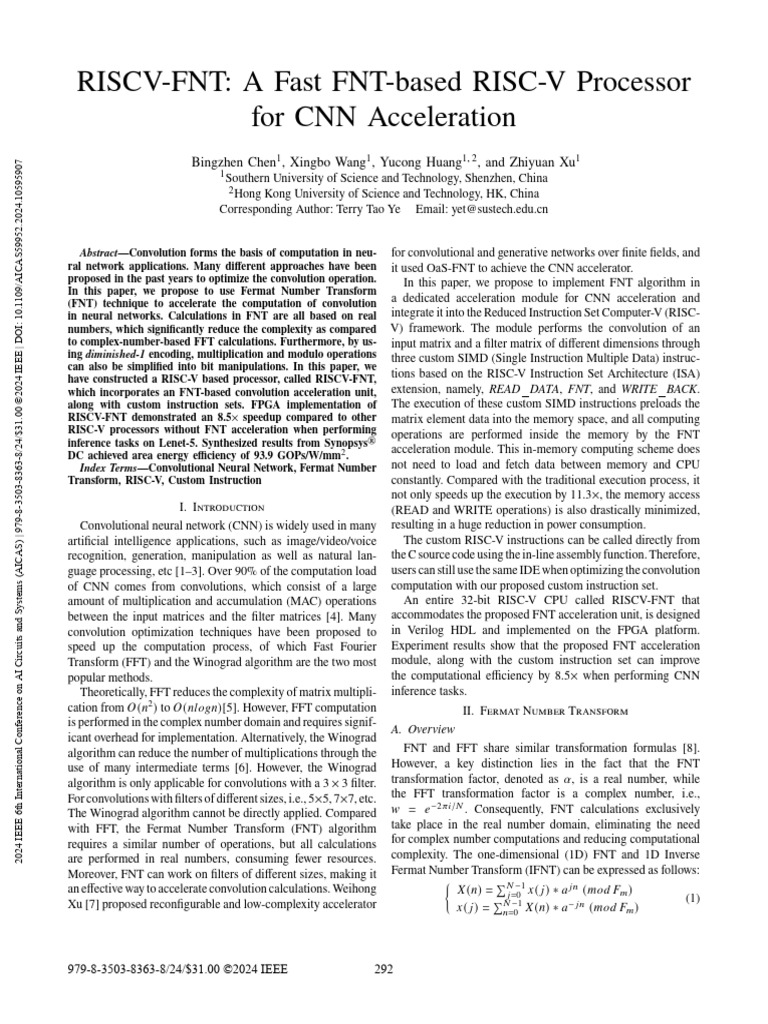 RISCV-FNT A Fast FNT-based RISC-V Processor For CNN Acceleration | PDF | Fast Fourier Transform ...
