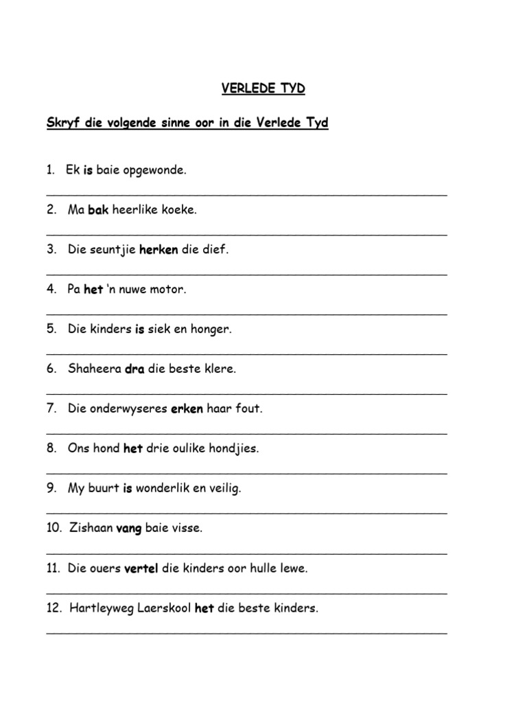 Grade 6 Afrikaans - Verlede Tyd | PDF