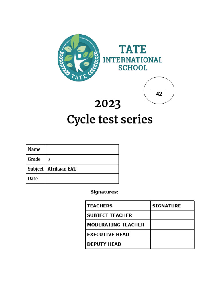 Grade 7 - Cycle Test - Afrikaans First Additional Language | PDF
