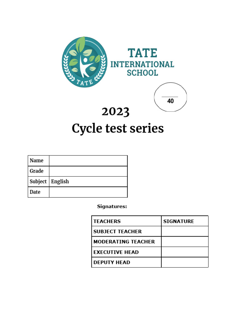 Grade 7 - Cycle Test - English | PDF | Verb | Syntax