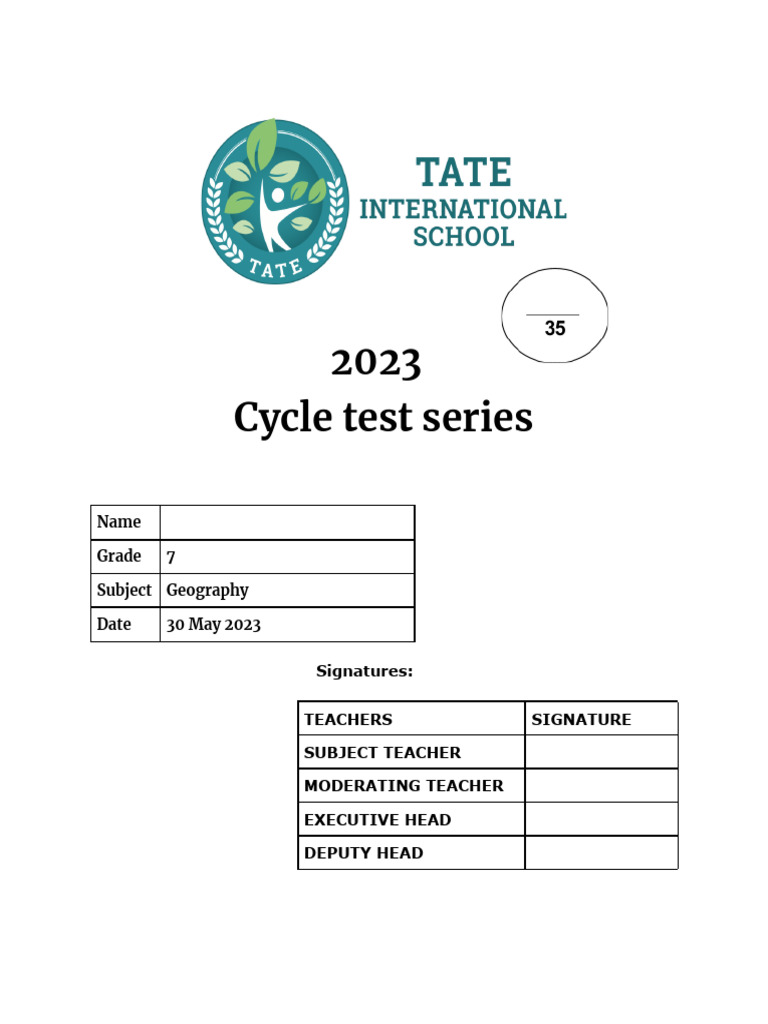 Geography Cycle Test for Grade 7 | PDF | Canada | River