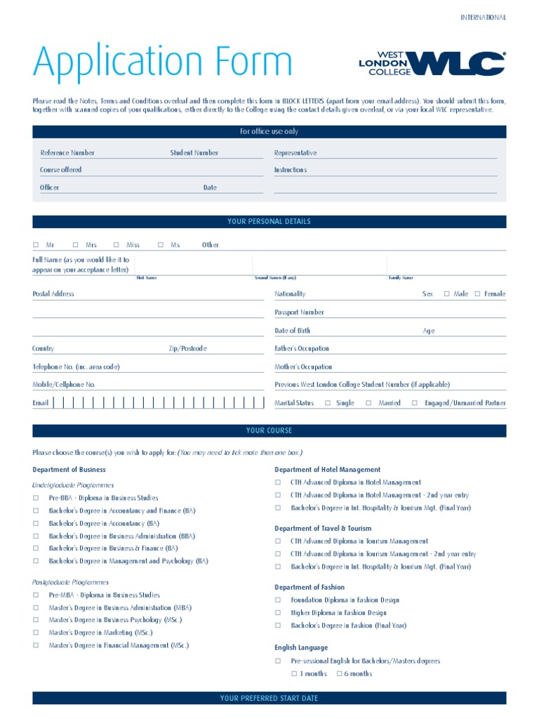 WLC App Form 2012 Intl | PDF | Academic Degree | Master's Degree