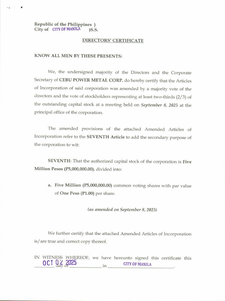 Directors Certificate | PDF