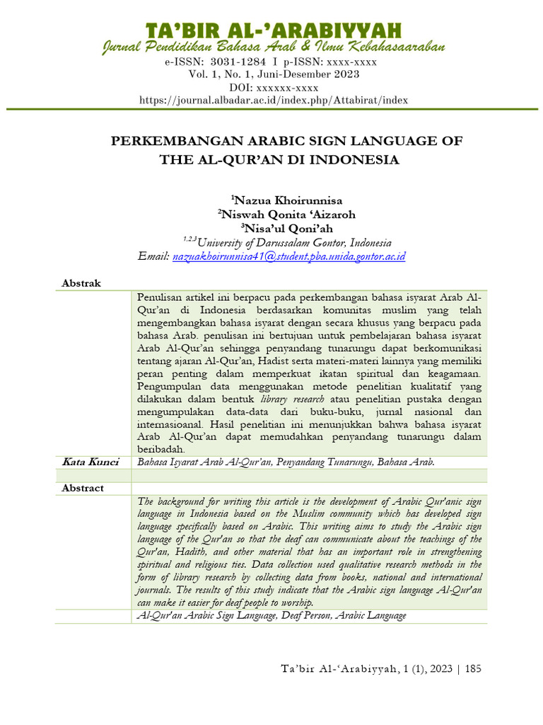 Perkembangan+Arabic+Sign+Language+of+the+Al Qur’an+Di+Indonesia | PDF