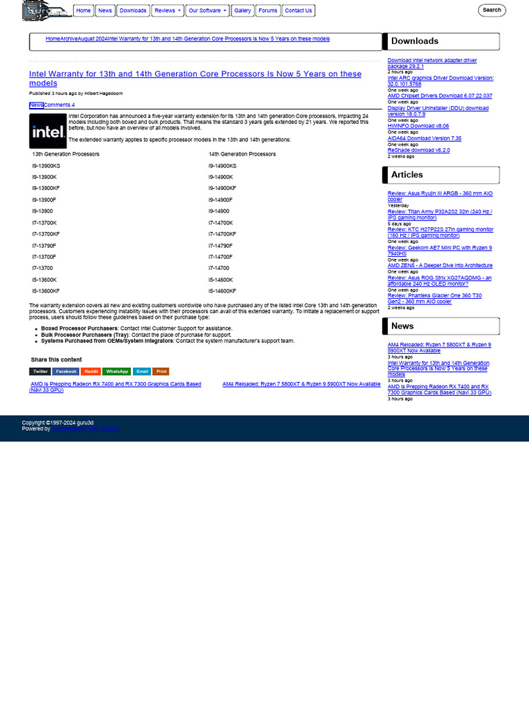 Intel Warranty For 13th and 14th Generation Core Processors Is Now 5 ...