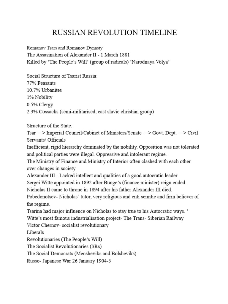 Russian Revolution Key Events Timeline | PDF | Russian Empire