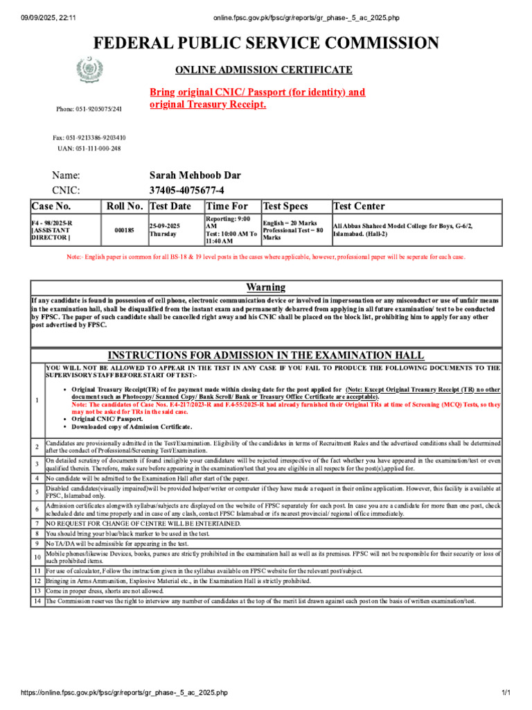 Online - Fpsc.gov - PK FPSC GR Reports GR Phase - 5 Ac 2025 | PDF