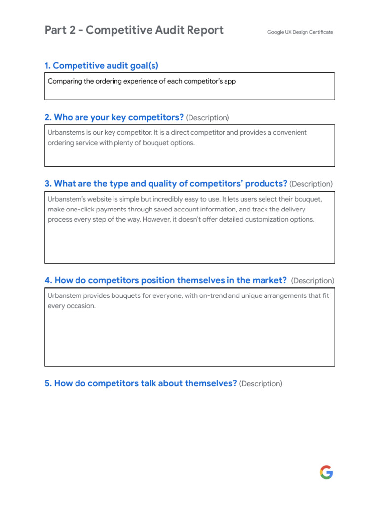 Google UX Design Certificate - Competitive Audit Report (Template) | PDF