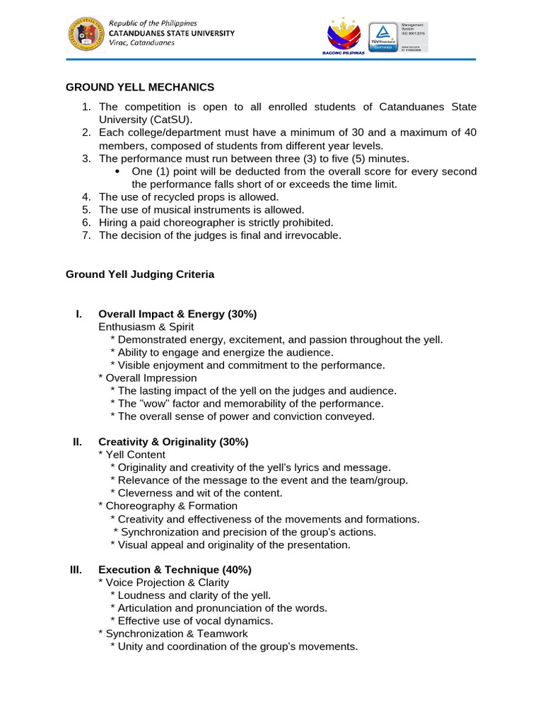 CatSU Ground Yell & Laro ng Lahi Rules | PDF