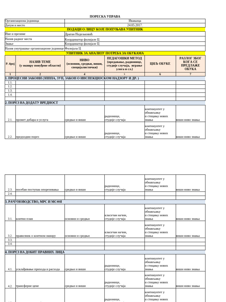 Anketni Upitnik Za 2018 .. | PDF