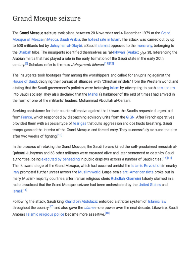 Grand Mosque Seizure Mecca Attack | PDF | Saudi Arabia