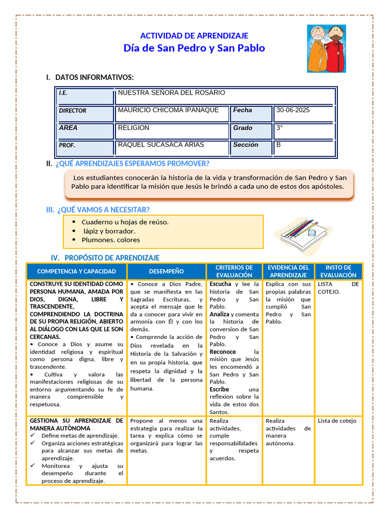 D2 A2 SESION REL. Día de San Pedro y San Pablo | PDF | San Pedro ...