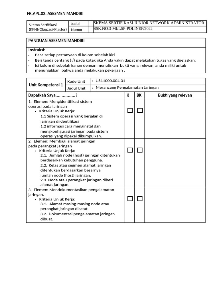 FR - APL 02. Asesmen Mandiri-Fix | PDF