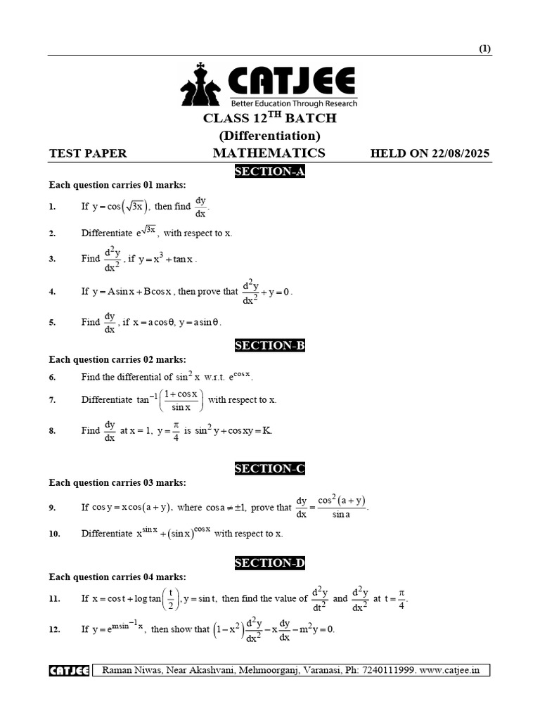 22-08-2025 Sub. (Differentiation) | PDF | Chess Theory | Chess