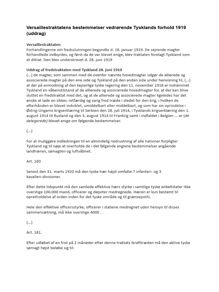 Uddrag Af Versaillestraktaten 1919 - Forhold Vedr. Tyskland | PDF