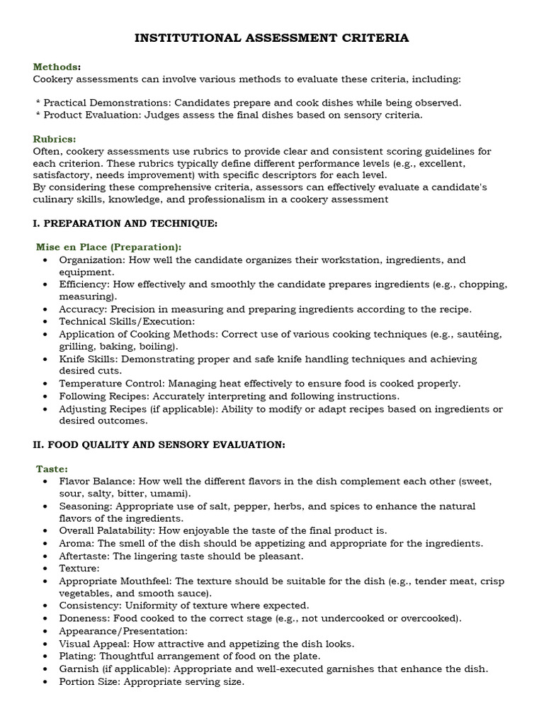 Cooking Assessment Performance Criteria | PDF | Taste | Cooking