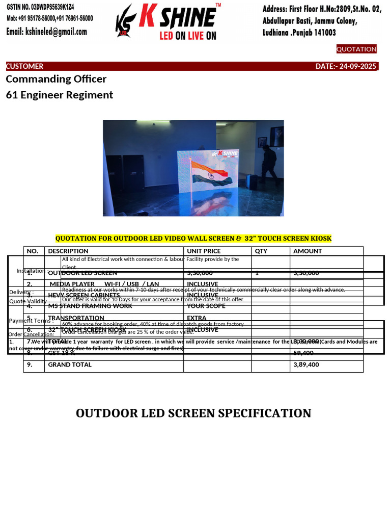 Outdoor LED Screen Quotation Details | PDF