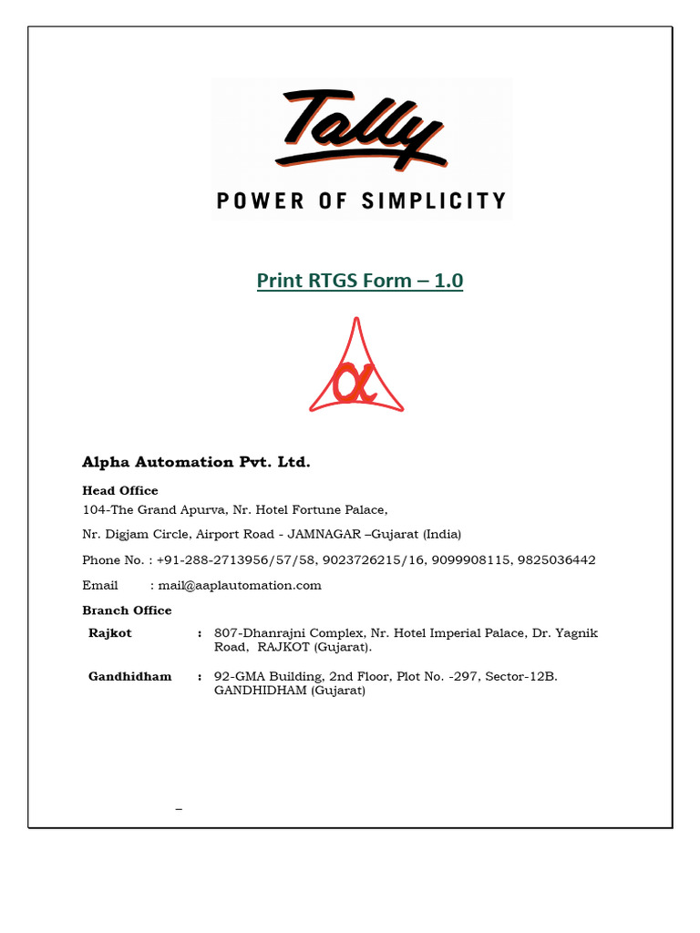 RTGS Form Printing Add-On for Tally | PDF | Computer Architecture ...